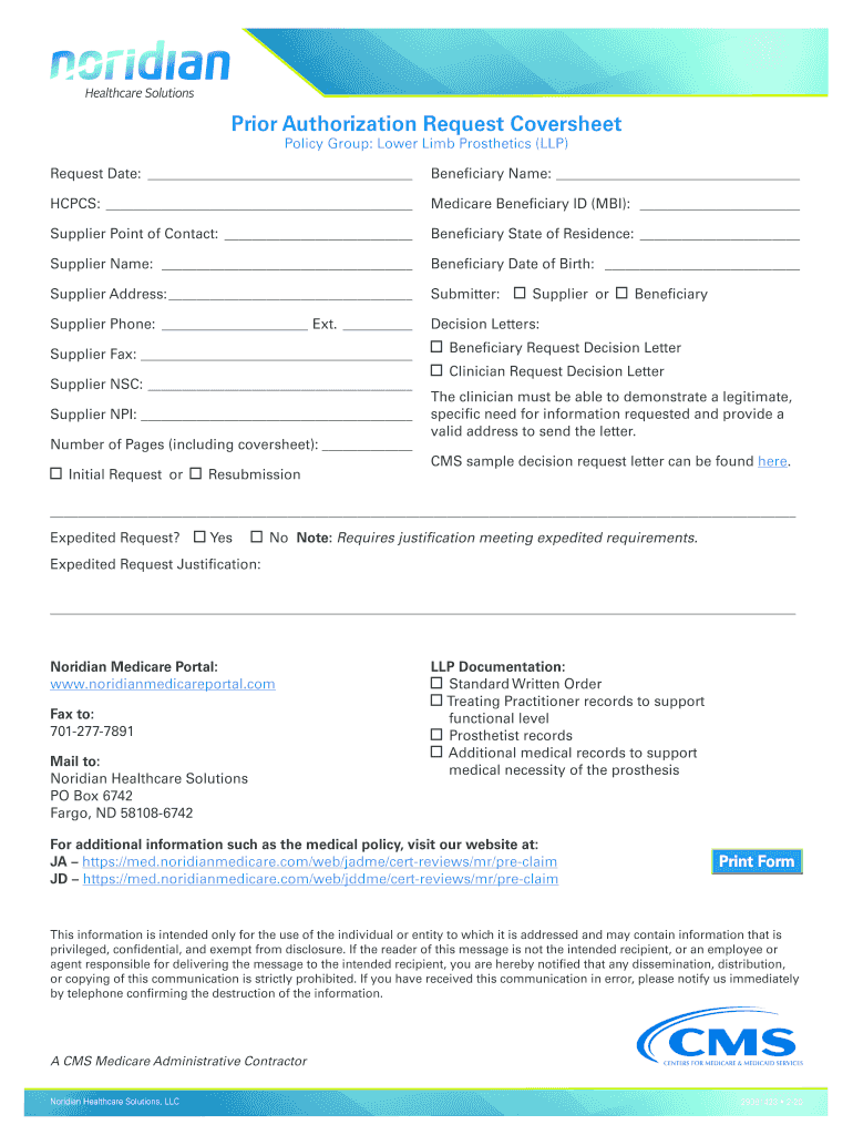 Fillable Online Prior Authorization (PAR) Coversheet Lower Limb Prosthetics. Coversheet for ...