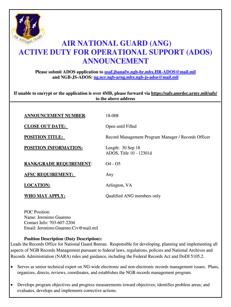 Fillable Online Active Duty Operational Support (ADOS) - Air National ...