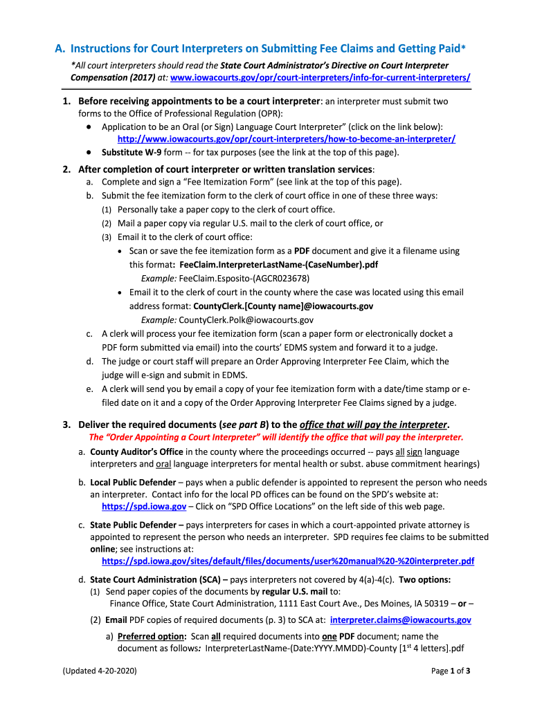 Fillable Online Instructions for Court Interpreters on Submitting Fee ...