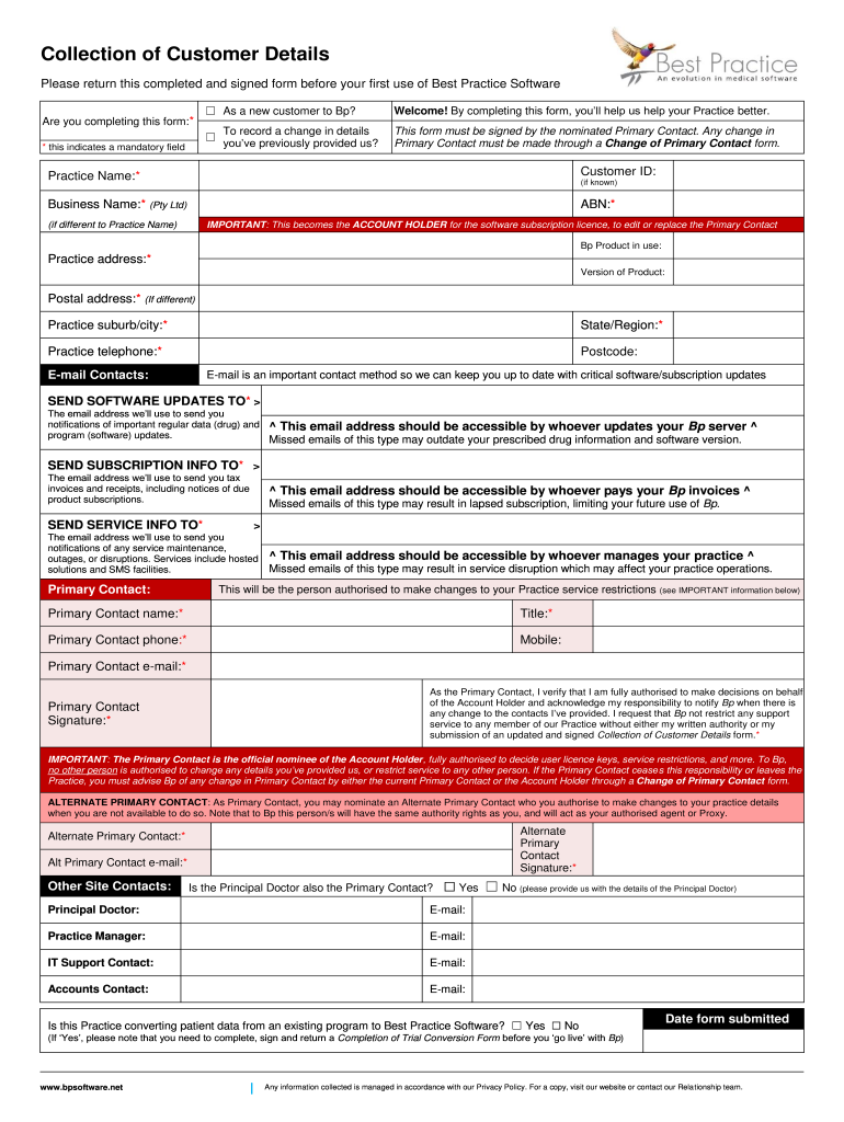 Fillable Online Form, Collection of Customer Details. Form, Collection ...