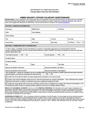 Fillable Online TSA Form 3411, Armed Security Officer Voluntary ...