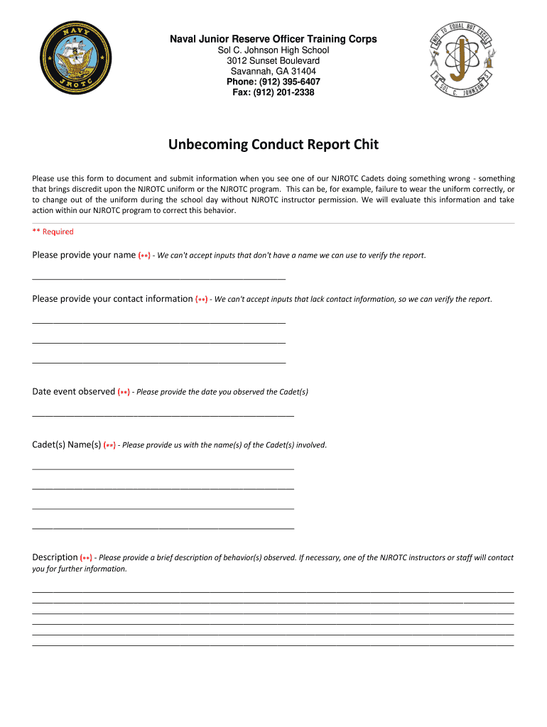 Fillable Online Unbecoming Conduct Report Chit Fax Email Print - pdfFiller