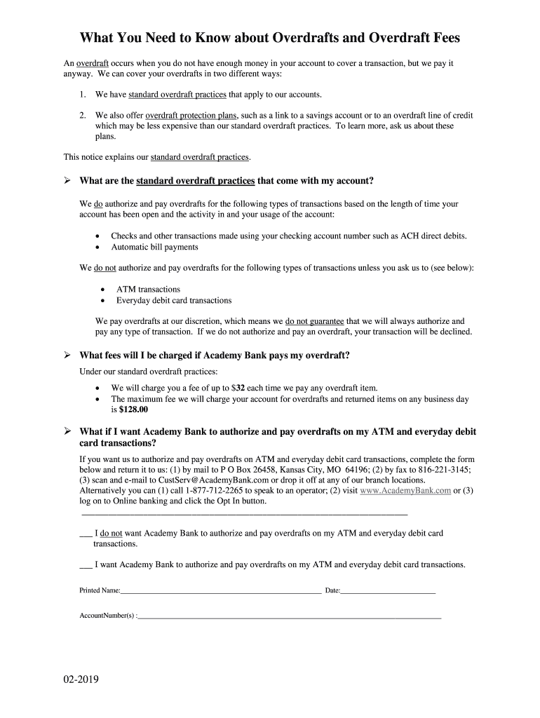 Fillable Online what you need to know about overdrafts and overdraft fees Fax Email Print ...