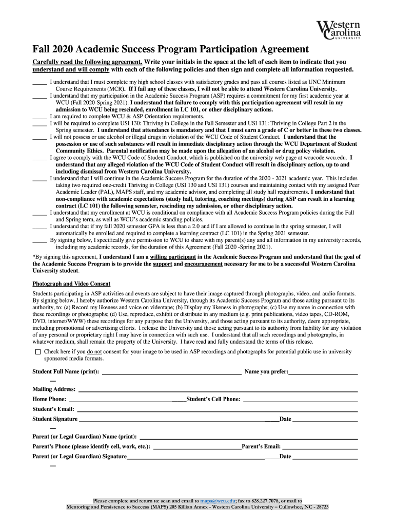 Fillable Online Fall 2020 Academic Success Program Participation ...