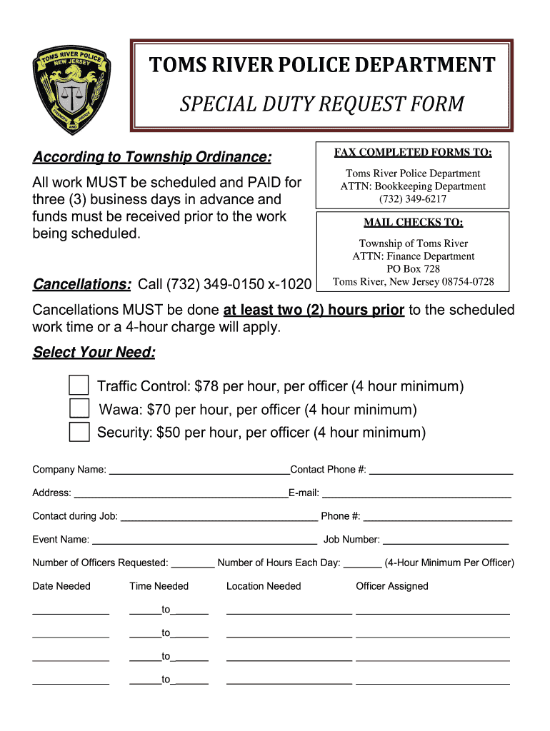 Fillable Online SPECIAL DUTY REQUEST FORM - trpolice.org Fax Email ...