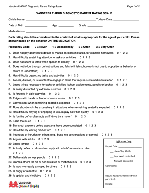 Fillable Online NICHQ Vanderbilt Assessment Scale - National Institute ...