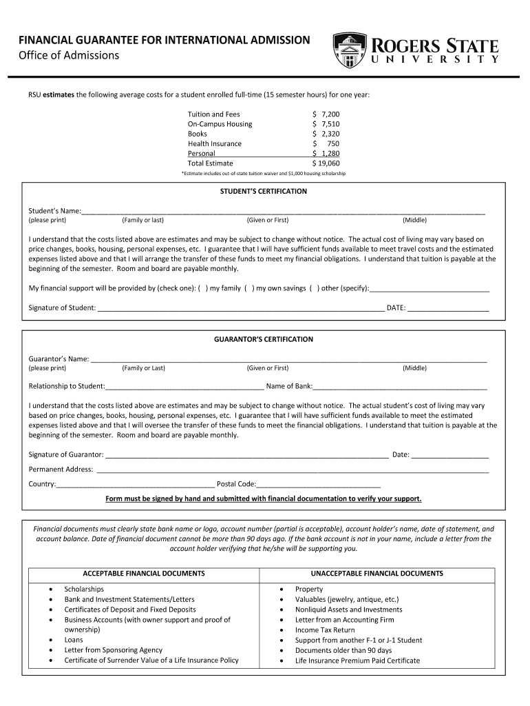Fillable Online Financial Guarantee for International Admission Fax ...
