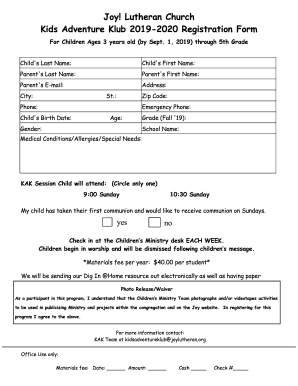 Fillable Online Kids Adventure Klub 2019-2020 Registration Form Fax ...