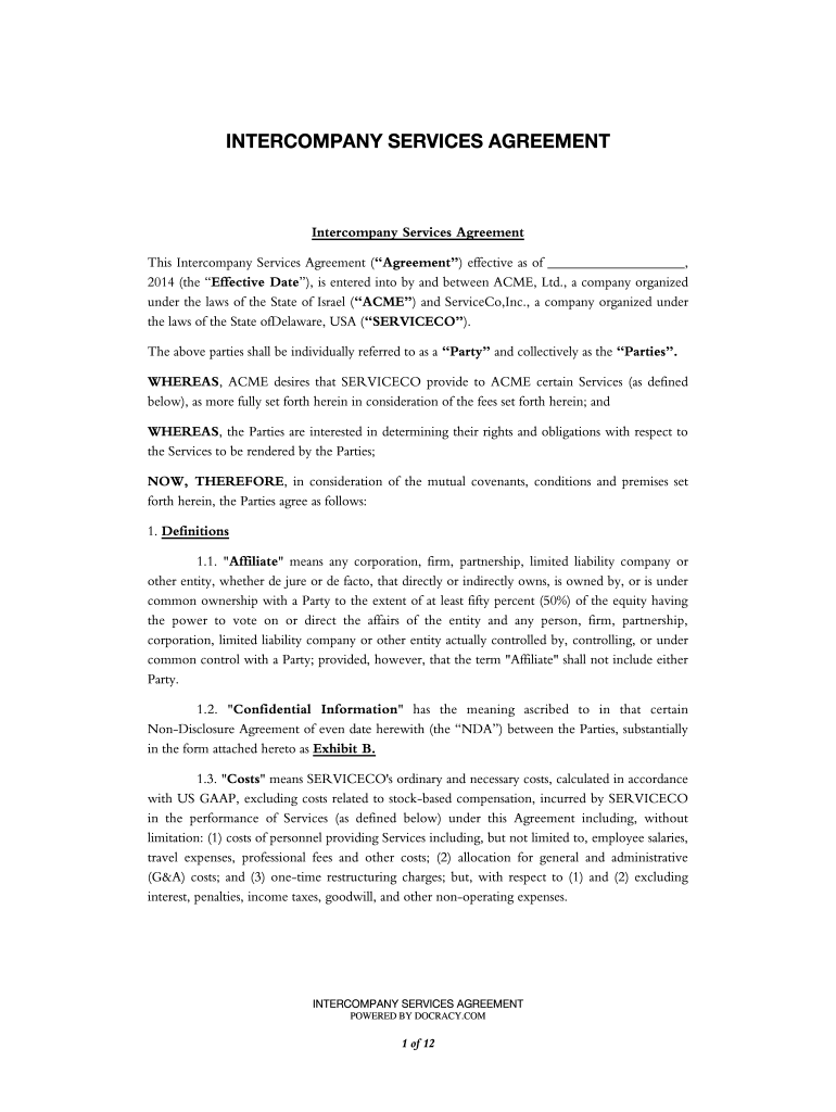 Fillable Online This Intercompany Services Agreement (Agreement ...