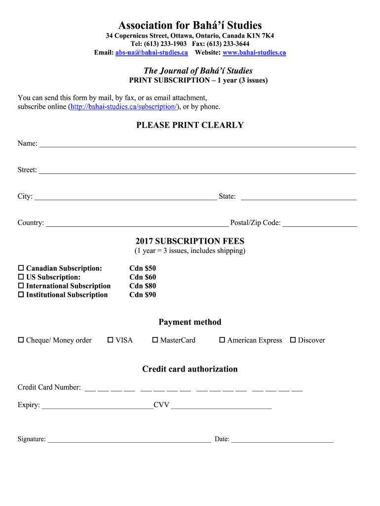 Fillable Online Association for Bah Studies Fax Email Print - pdfFiller