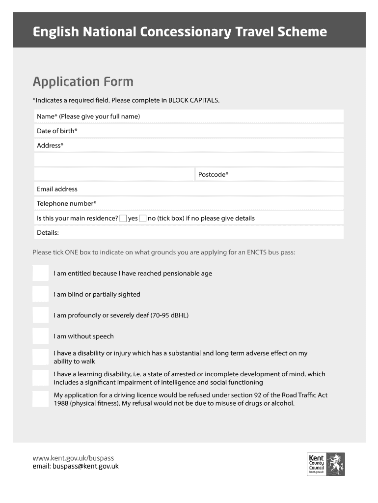 Fillable Online Application Form English National Concessionary Travel ... Fax Email Print ...