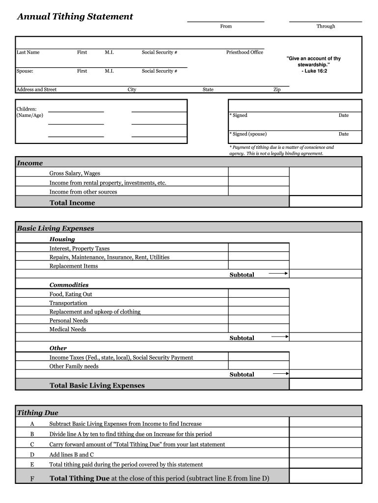 Fillable Online Annual Tithing Statement. Tithing Statements Fax Email ...