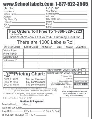 Fillable Online School Labels Order Form 4 Fax Email Print - pdfFiller