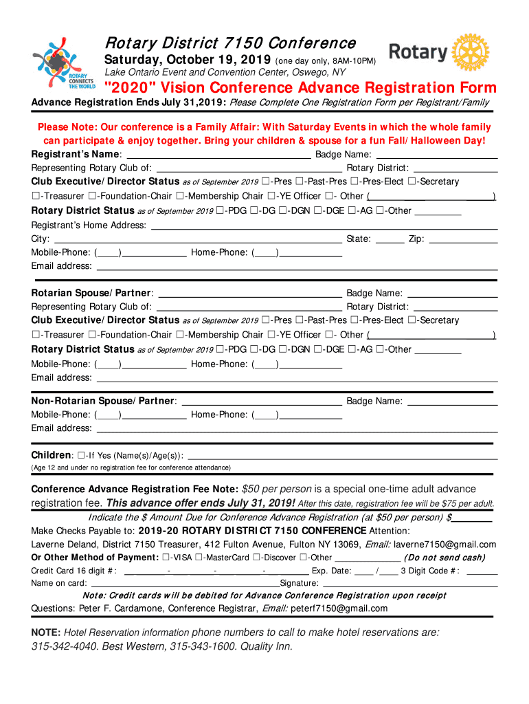 Fillable Online Rotary Conference Registration Form Fax Email Print ...