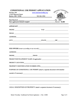 Fillable Online Conditional Use Permit Application - Becker Fax Email ...