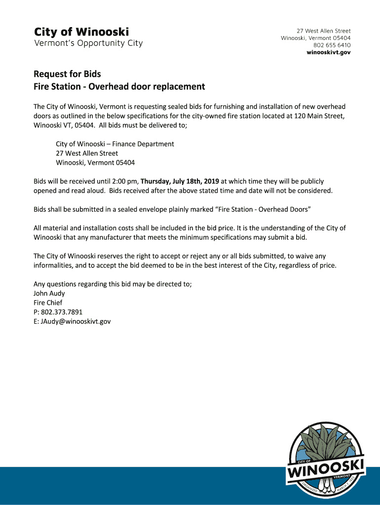 Fillable Online Request for Bids Fire Station ? Overhead door ...