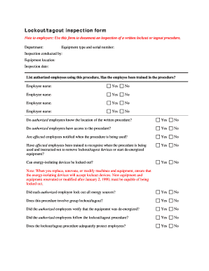 Fillable Online Lockout/tagout inspection form Fax Email Print - pdfFiller