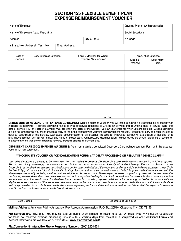 Fillable Online SECTION 125 FLEXIBLE BENEFIT PLAN EXPENSE REIMBURSEMENT ...