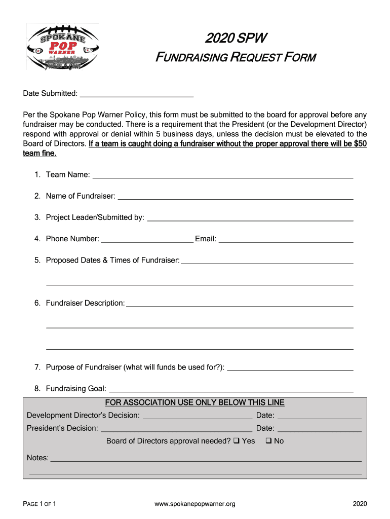 Fillable Online Forms - Spokane Pop Warner Fax Email Print - pdfFiller
