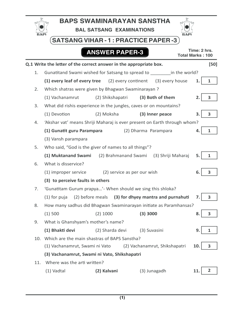 Satsang Exams - Fill Online, Printable, Fillable, Blank | pdfFiller