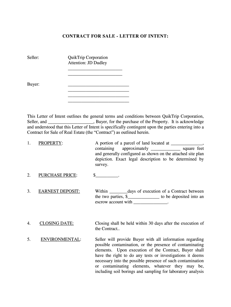 Fillable Online letter of intent: sale/leaseback - split closing for ...
