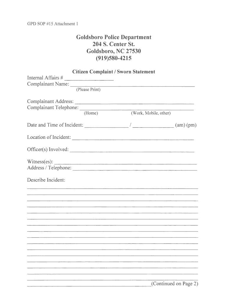 Fillable Online Goldsboro Police Department - 15 Crime and Safety ...