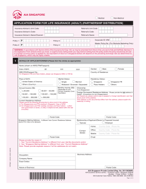 Fillable Online application form for life insurance adult partnership ...