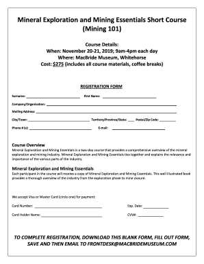 Fillable Online mining 101 registration form Fax Email Print - pdfFiller