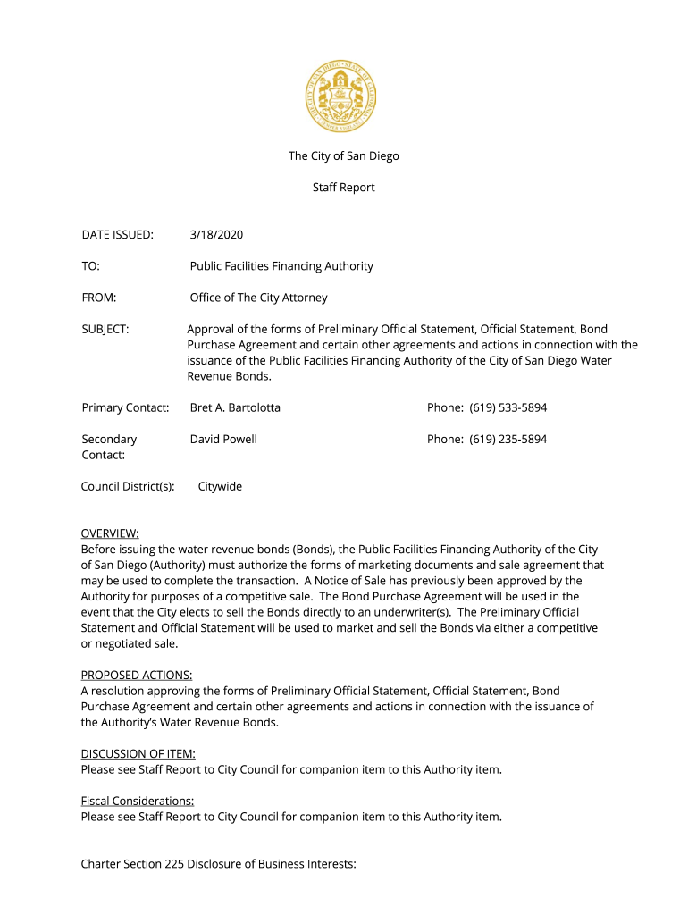 Fillable Online The City of San Diego Staff Report DATE ISSUED: 3/18 ...