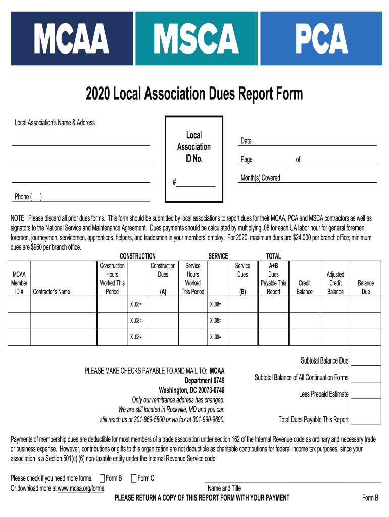 Fillable Online 2020 Local Dues Form B-Lockbox Fax Email Print - pdfFiller