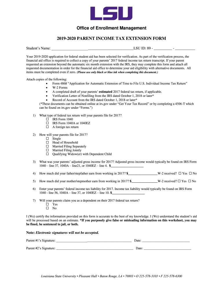 Fillable Online Tax Return Transcript Request, Student - Louisiana ...