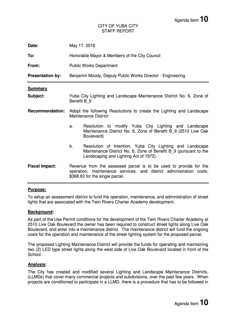 Fillable Online Agenda Item 10 CITY OF YUBA CITY STAFF REPORT ... Fax ...