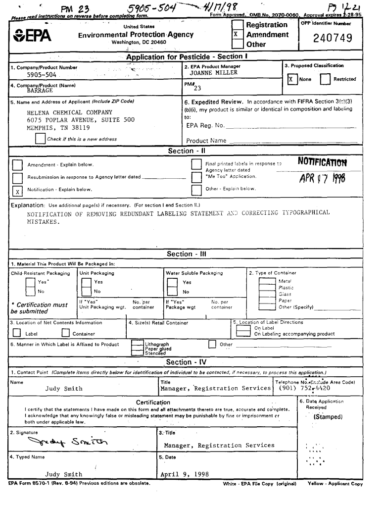 Fillable Online U.S. EPA, Pesticide Product Label, BARRAGE, 04/17/1998 ...