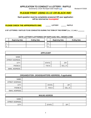 Fillable Online application to conduct a lottery / raffle information ...