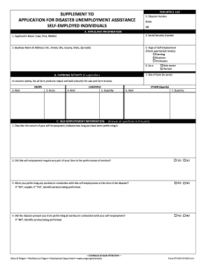 Fillable Online supplement to application for disaster unemployment ...