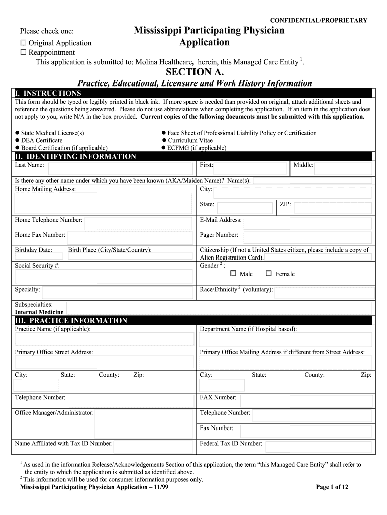 Fillable Online Mississippi Participating Physician Application Form ...