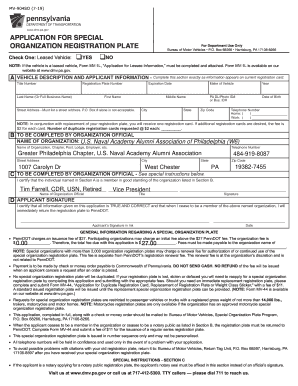 Fillable Online application for special organization registration plate ...