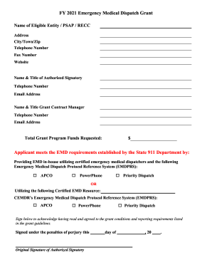 Fillable Online State 911 Department Emergency Medical Dispatch Grant ...