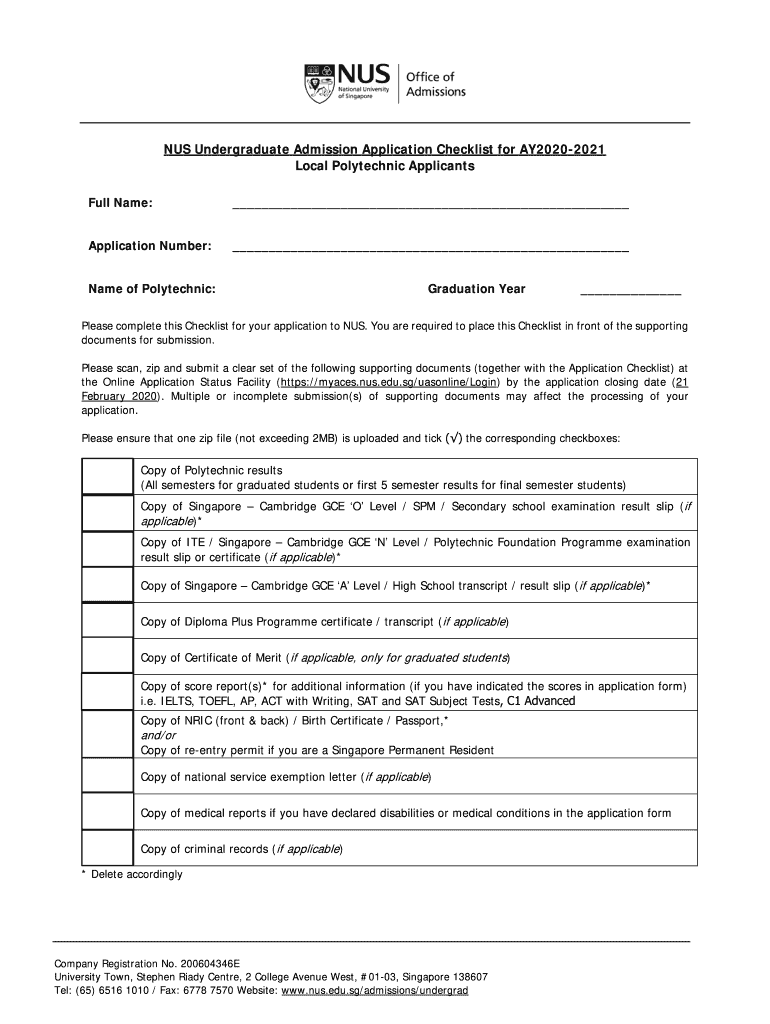 Fillable Online Application Forms and Procedures - NUS Fax Email Print ...