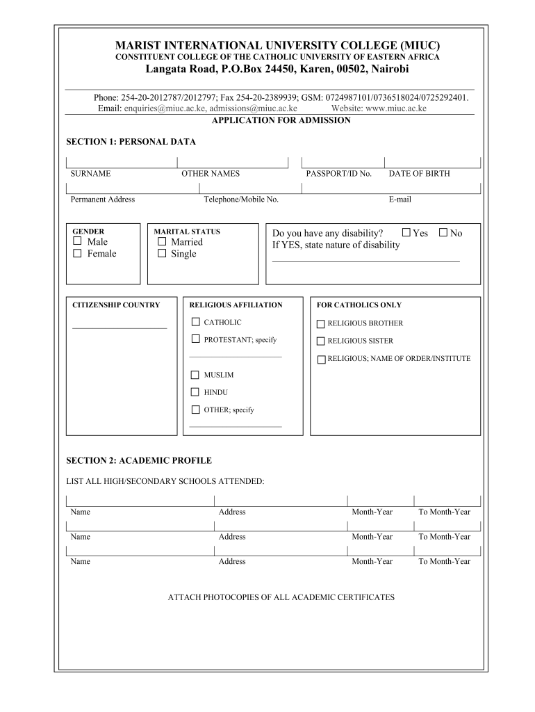 Fillable Online MARIST INTERNATIONAL UNIVERSITY COLLEGE (MIUC ... Fax ...