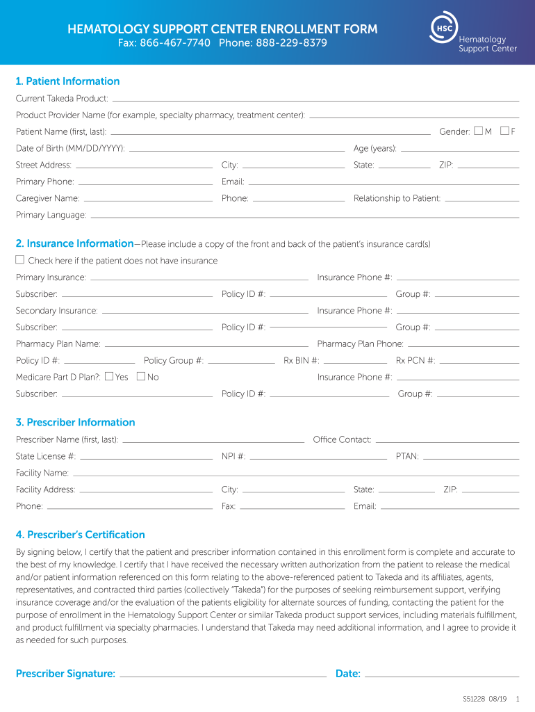 Fillable Online hematology support center enrollment form - RxAssist ...