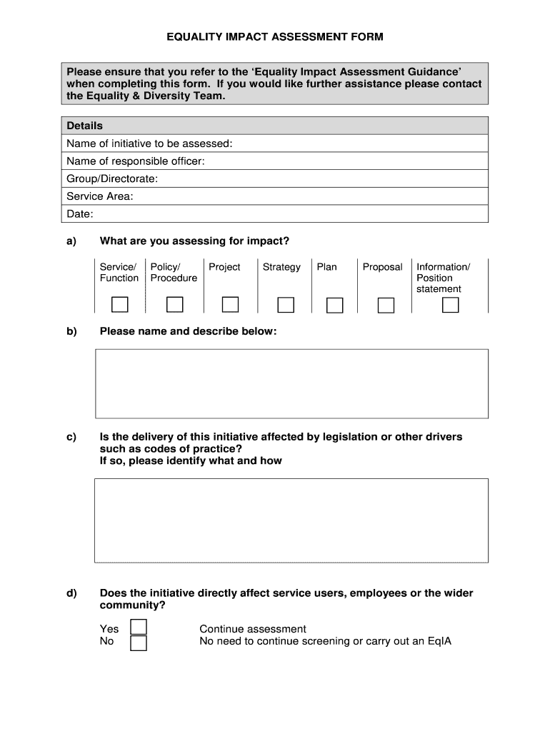 Fillable Online EQUALITY IMPACT ASSESSMENT FORM Please ensure that you refer ... Fax Email Print ...