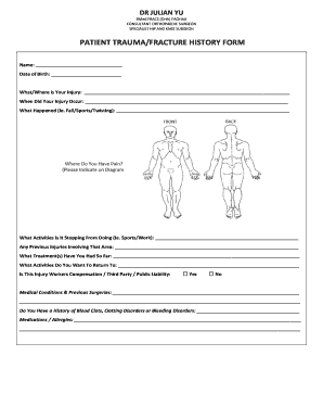 Fillable Online PATIENT TRAUMA/FRACTURE HISTORY FORM Fax Email Print ...