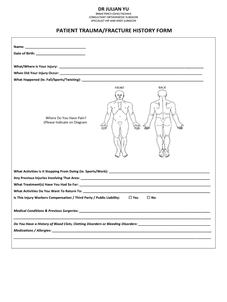 Fillable Online PATIENT TRAUMA/FRACTURE HISTORY FORM Fax Email Print ...