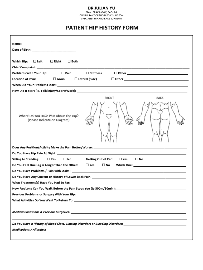 Fillable Online PATIENT HIP AND KNEE MEDICAL HISTORY FORM Fax Email ...