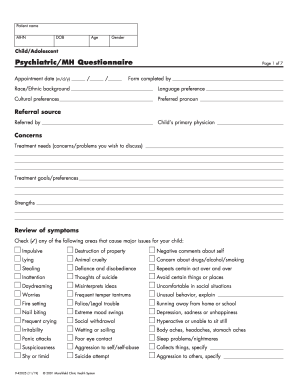 Fillable Online Psychiatric/MH Questionnaire Fax Email Print - pdfFiller