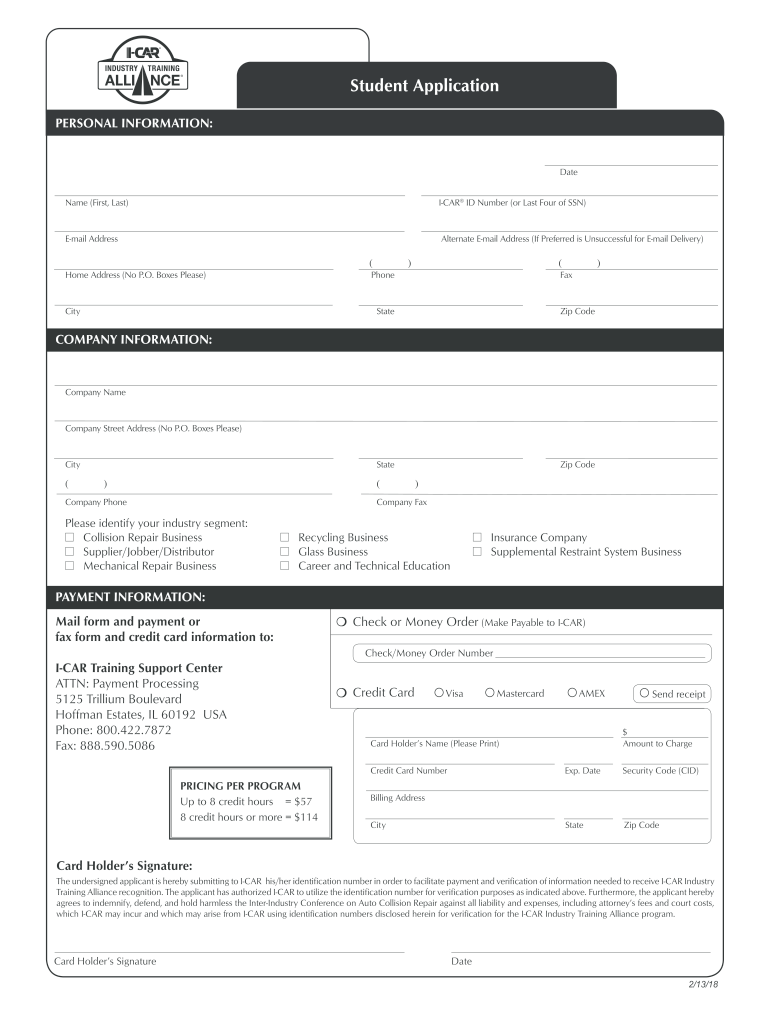 Fillable Online Fillable Online I-CAR Application - coatingsmallcom Fax ...