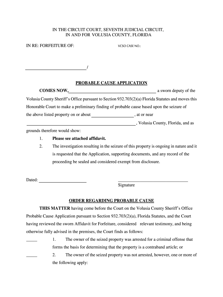 Fillable Online 7th. Judicial Circuit 707 Charging Affidavit - Volusia - City of ... Fax Email ...