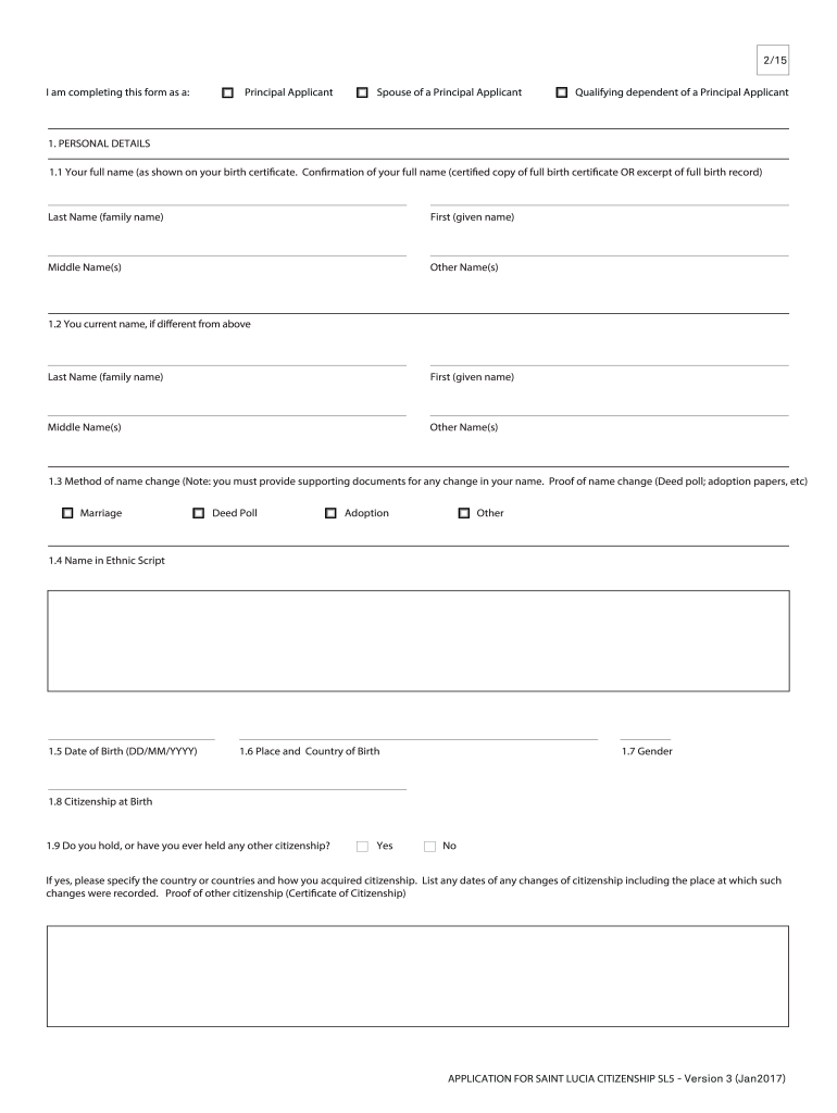 Fillable Online Application for a Saint Lucia Passport (Form A ...