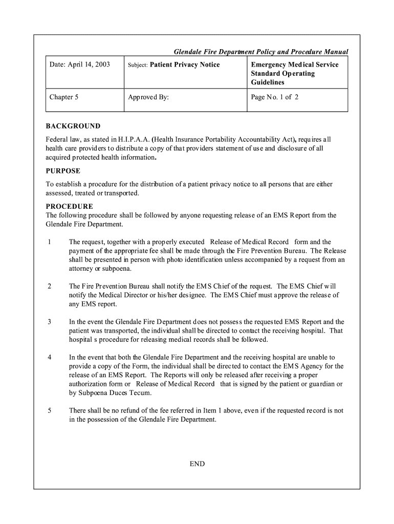 Fillable Online Glendale Fire Department Policy and Procedure Manual ...